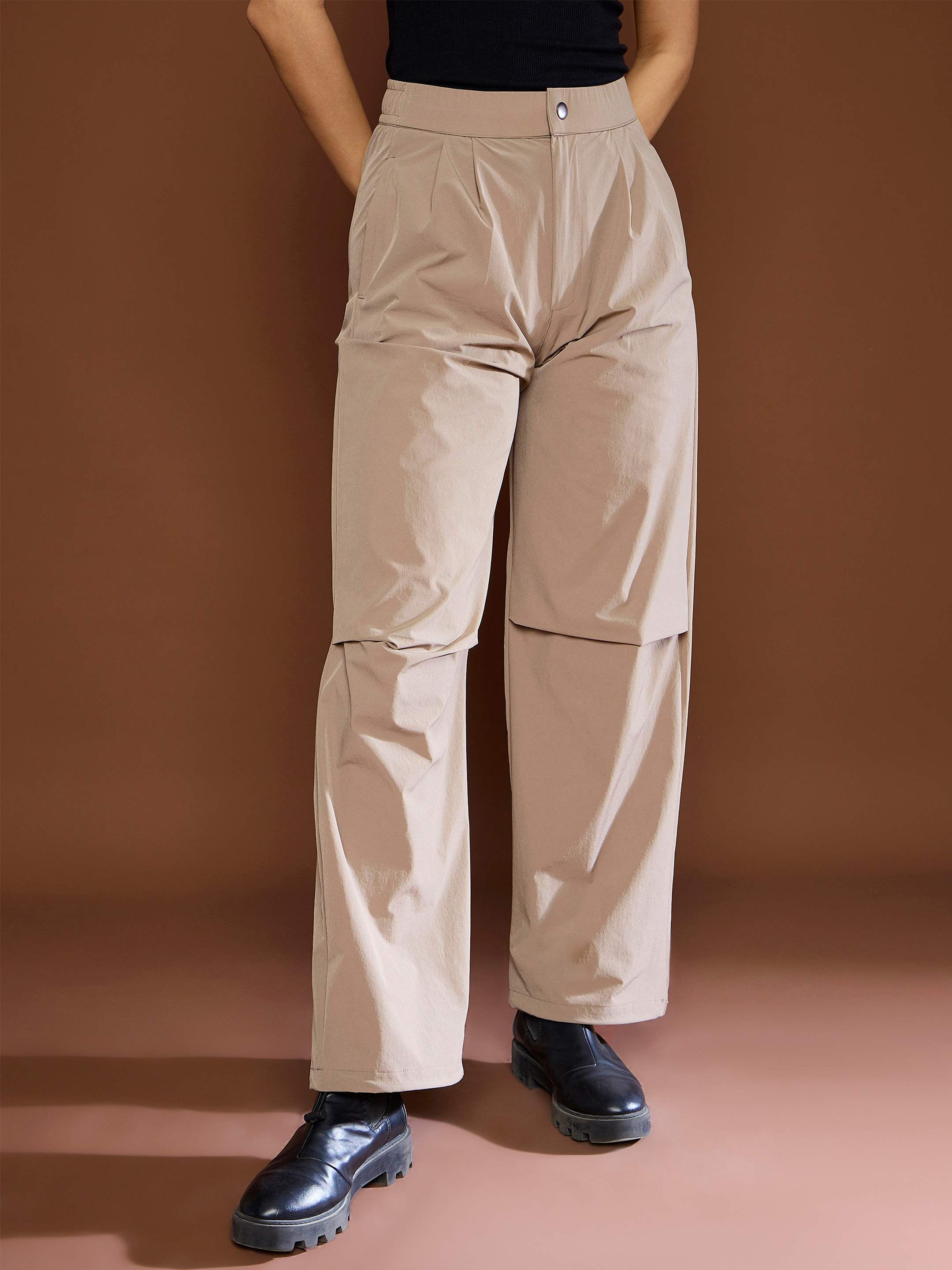 Buy Unisex Taupe Front Dart Baggy Parachute Pants Online At Best Price ...