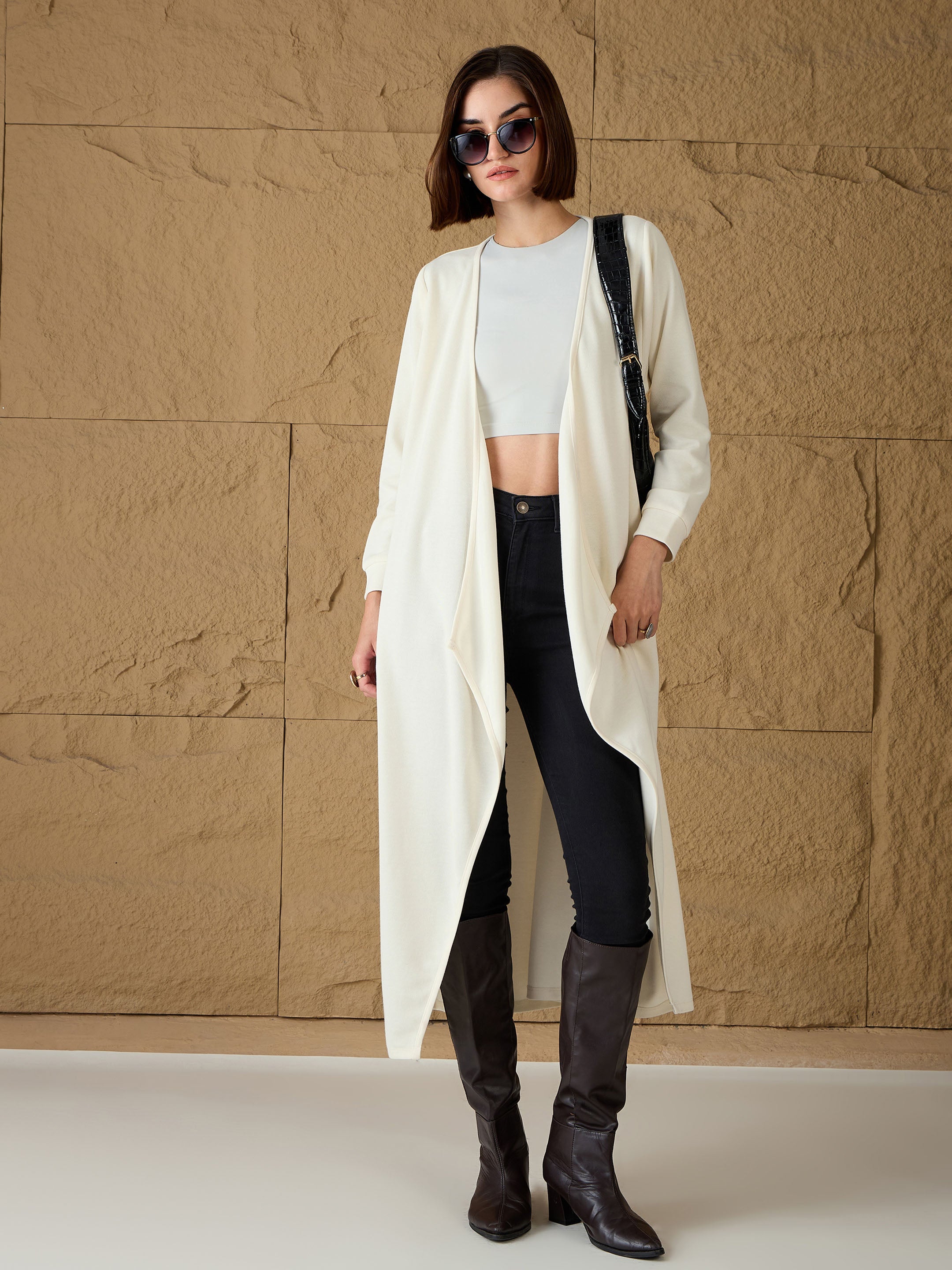 Buy Women Off-White Front Open Long Shrug Online at Best Price - Sassafras