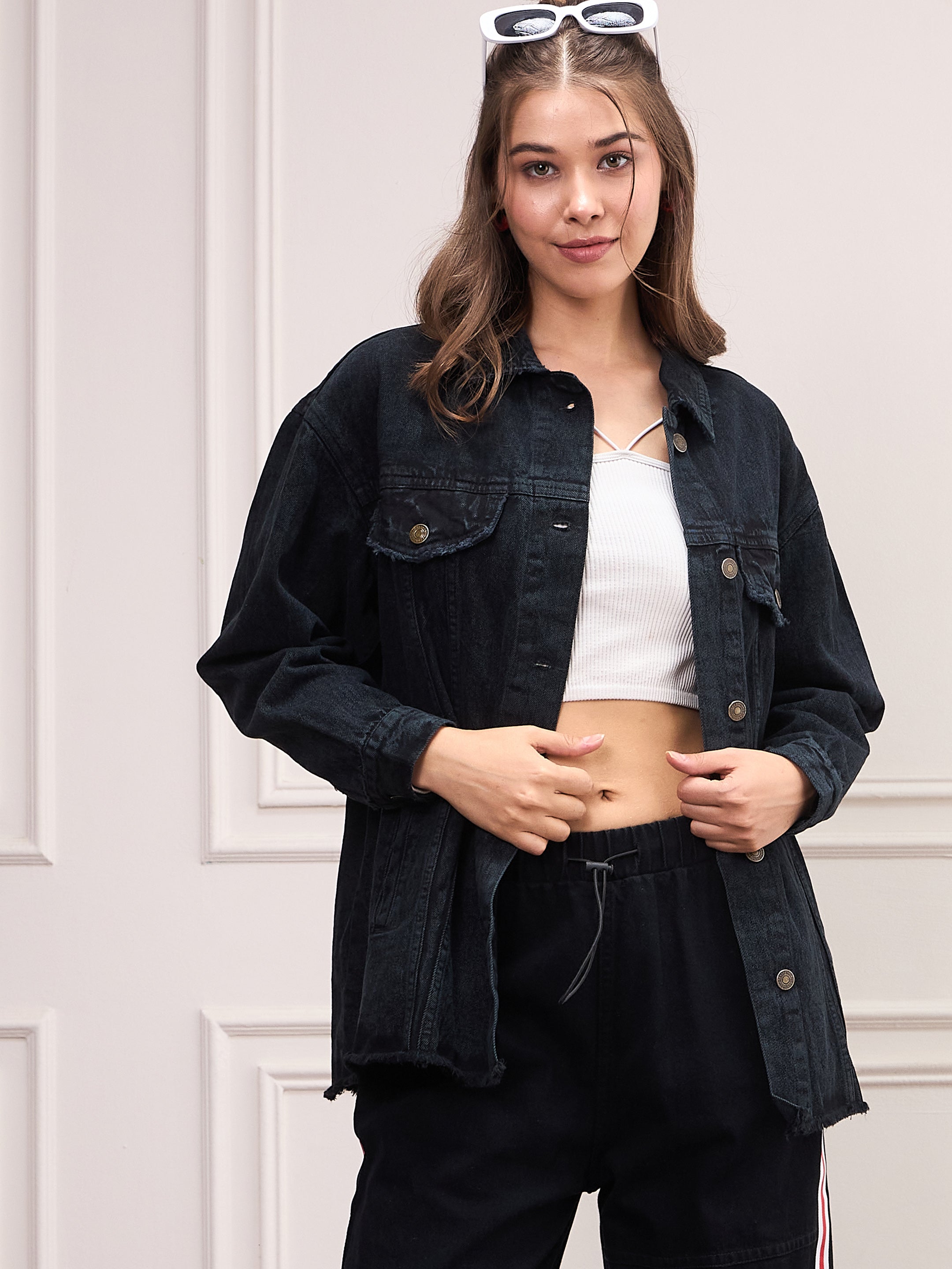 Buy Women Black Washed Denim Shacket Online at Best Price - Sassafras