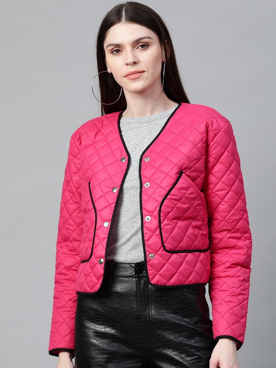 Buy Women Fuchsia Piping Detail Quilted Jacket Online At Best Price ...
