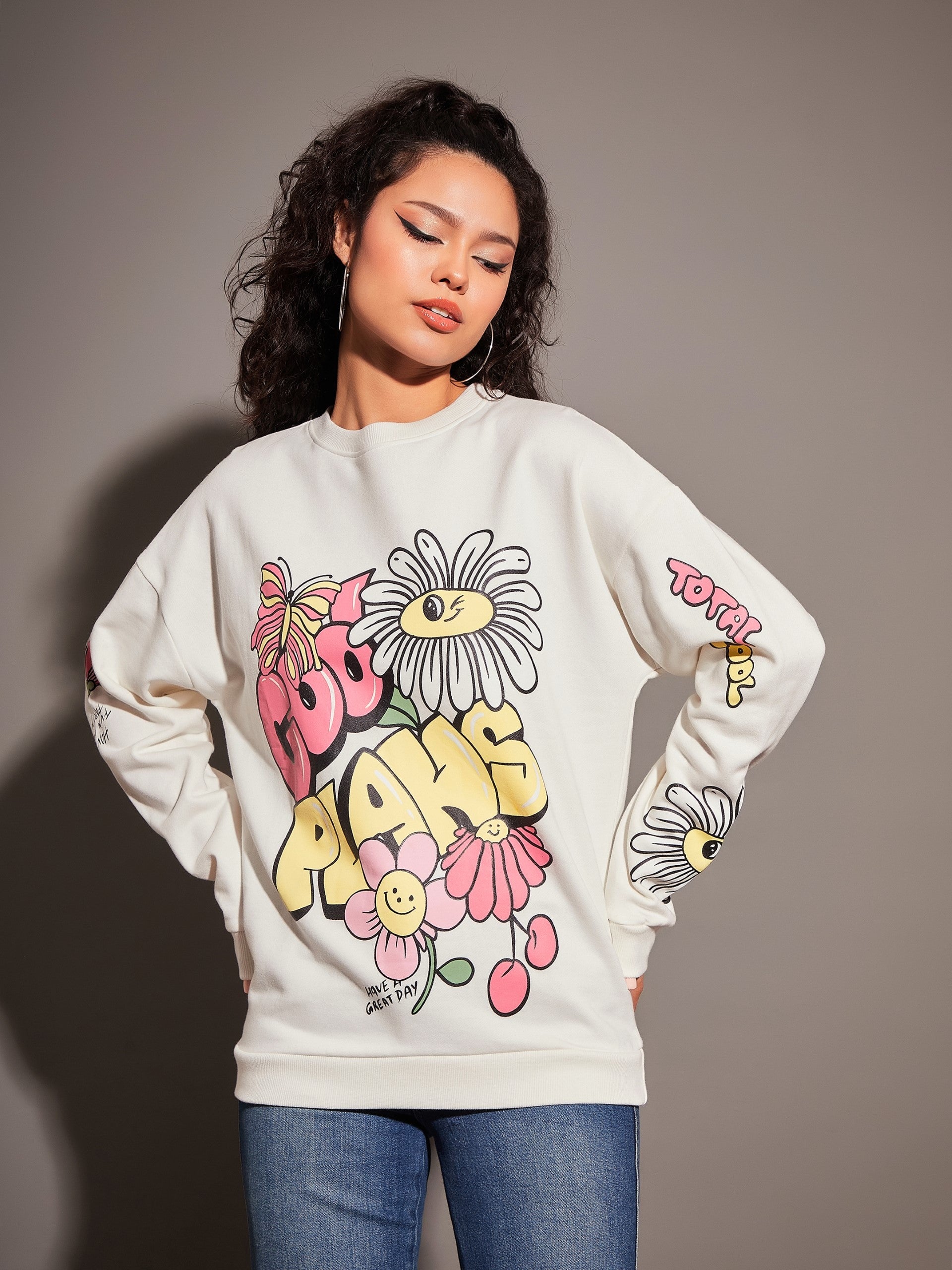 Buy Off-White COOL PLANS Oversized Sweatshirt Online At Best Price ...